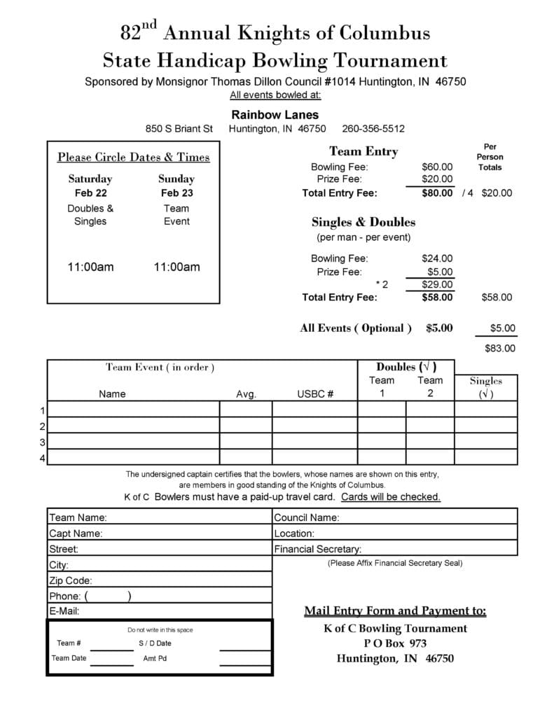 Bowling Tournaments | Rainbow Lanes | Huntington IN